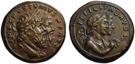 Postumus AE Medallion - Double jugate busts - Becker Forgery EF+
