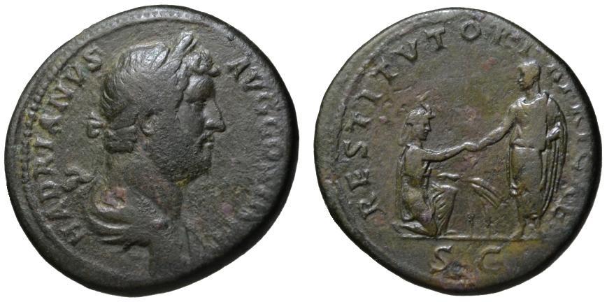 Hadrian AE sestertius - RESTITUTORI AFRICAE - VF+ Rare | Roman Imperial ...
