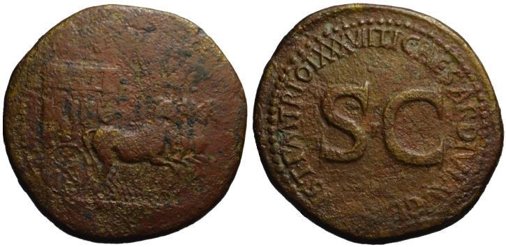 Tiberius AE sestertius - TRIUMPHAL QUADRIGA - 37.5mm aVF- | Roman ...