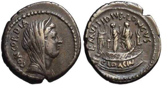 Mussidius Longus AR denarius - Concordia & Venus Cloacina | Roman ...