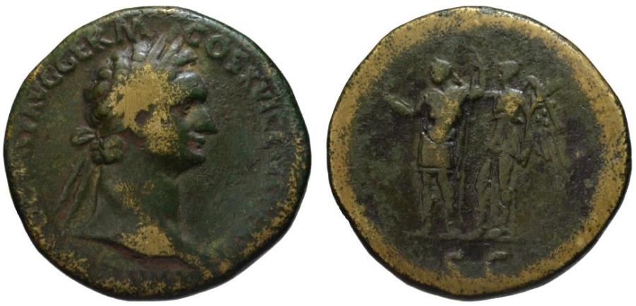 Domitian AE sestertius - Emperor being crowned by Victory | Roman ...