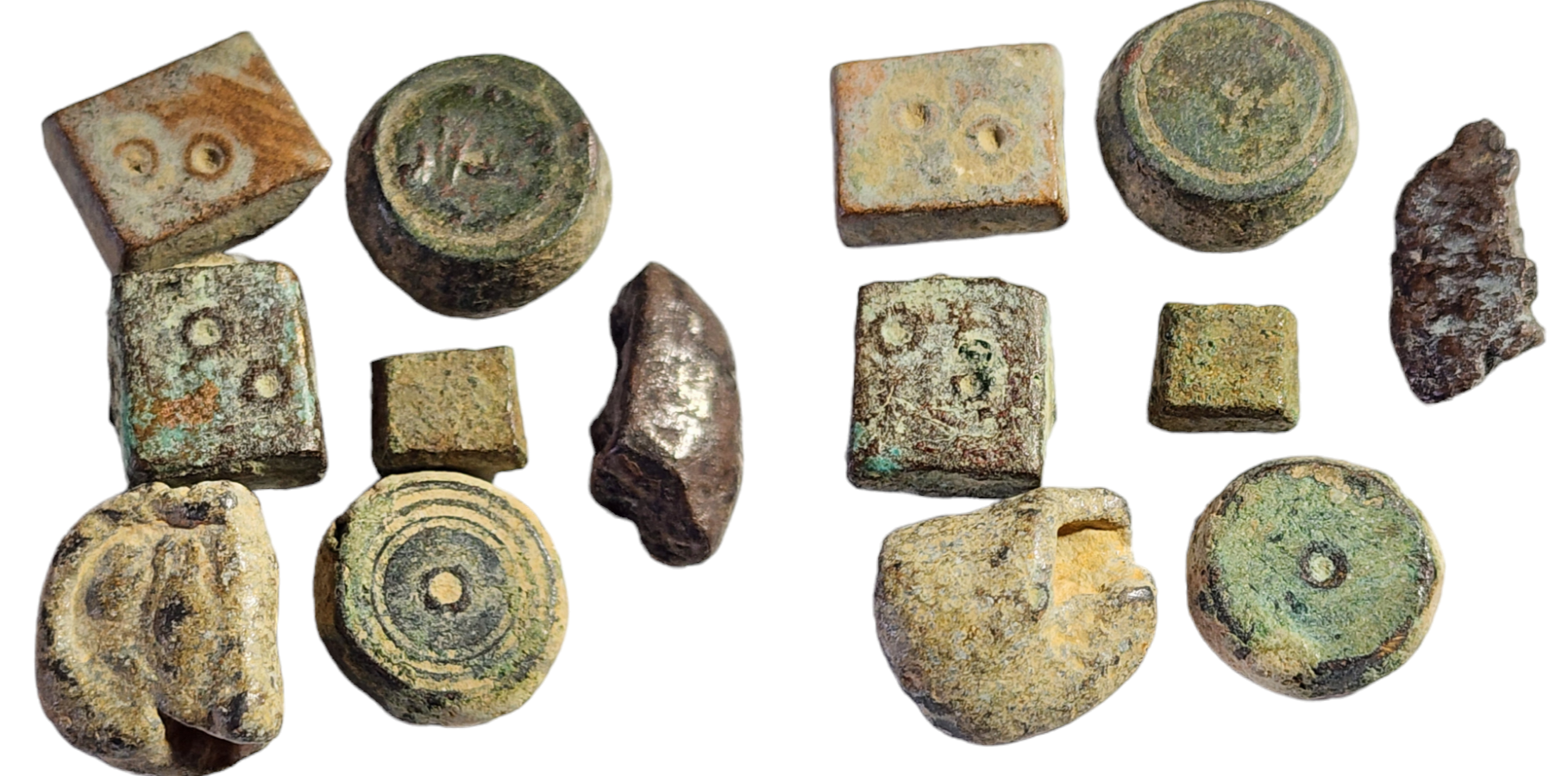 Lot of 5 ancient weights,1 lead and 1 SILVER INGOT