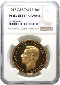 George VI 1937 proof Five-Pounds NGC PF63 Ultra Cameo Coronation issue
