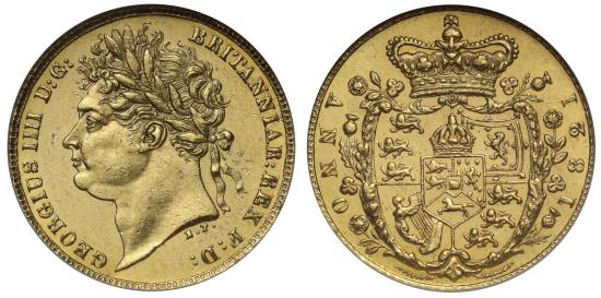 George IV 1821 Half-Sovereign, very rare one year only type NGC MS62