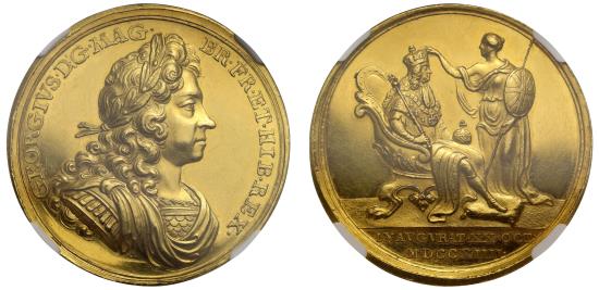 Coronation of George I, 1714, gold medal, MS62. | European Coins