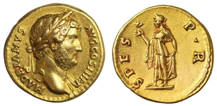 Hadrian, Gold Aureus, NGC Choice XF, 5/5, 3/5. | Roman Imperial Coins