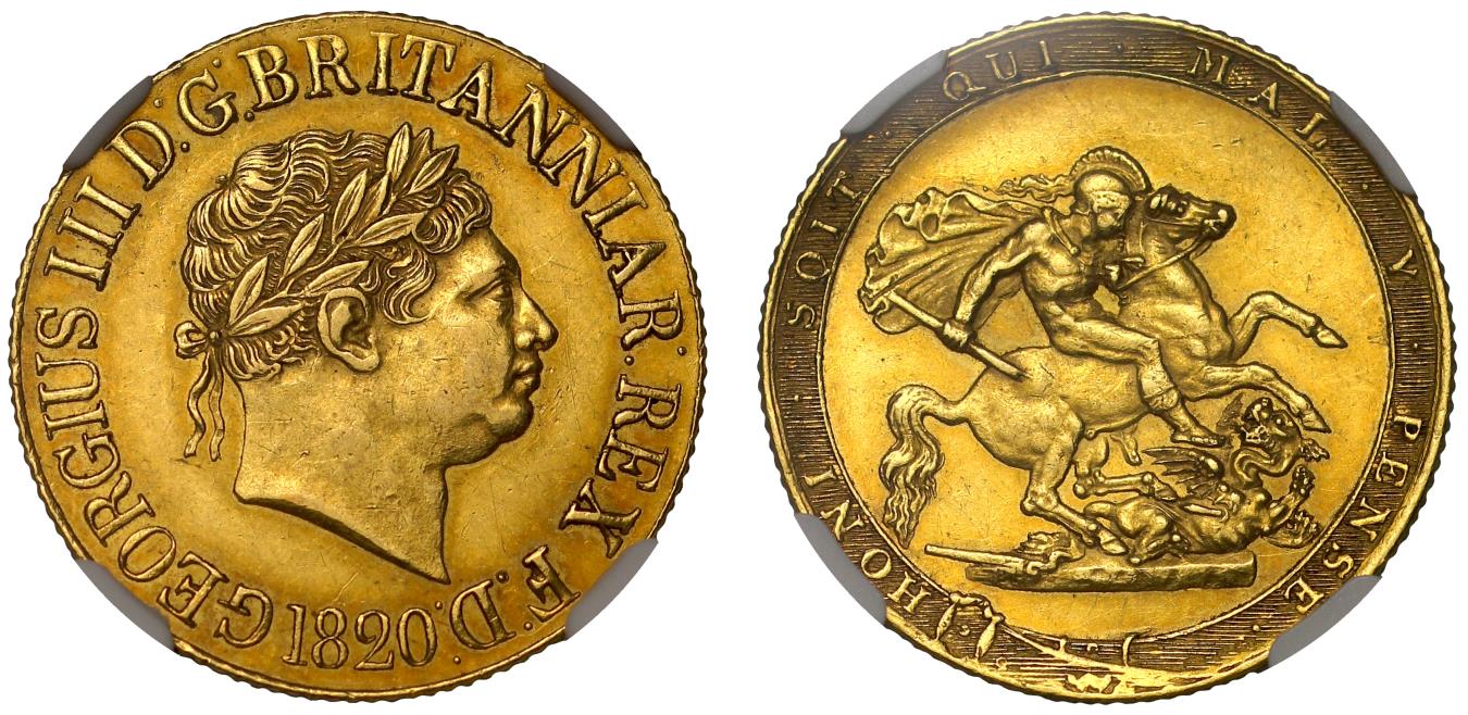 George III 1820 Sovereign closed 2 variety AU58 | European Coins