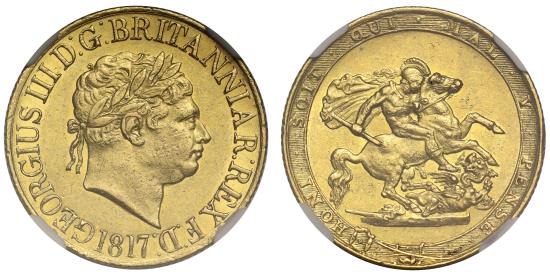 George III 1817 Sovereign NGC AU58, first year of the modern sovereign