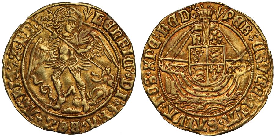 Henry VII gold Angel type V, mint mark pheon | European Coins
