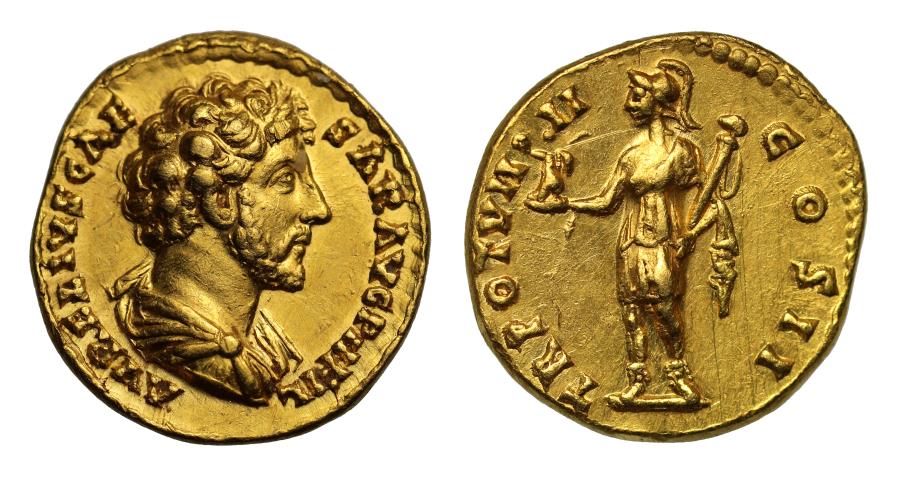 Marcus Aurelius, Gold Aureus, struck under Antoninus Pius, Rome, NGC AU ...