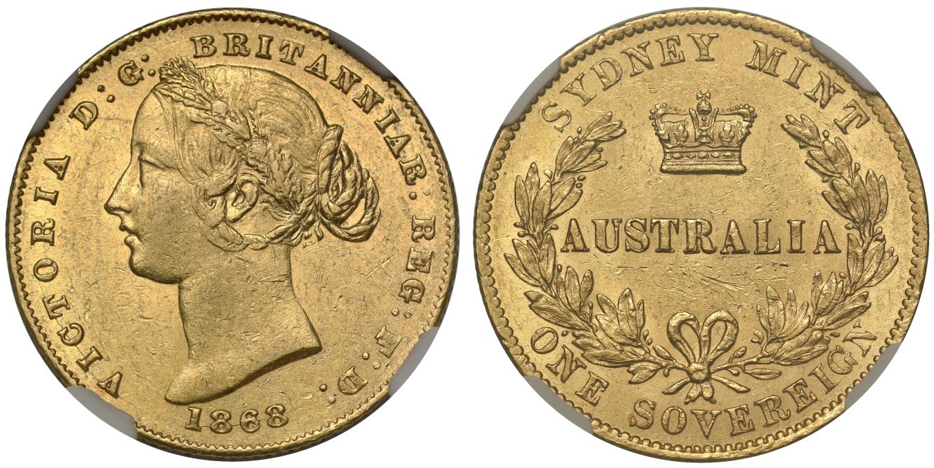 Australia, Victoria 1868 SYDNEY type Sovereign NGC AU53 | Australian ...