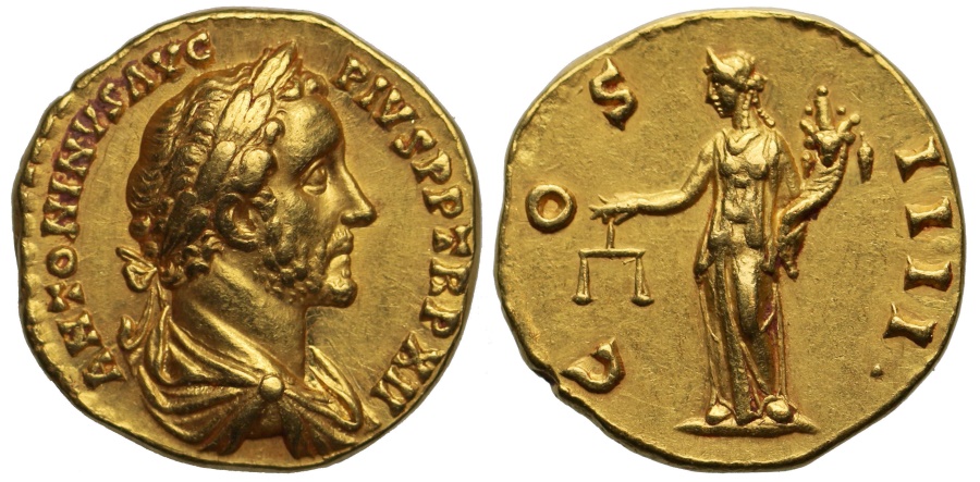 Antoninus Pius, Gold Aureus NGC AU Strike 5/5, Surface 3/5 | Roman ...
