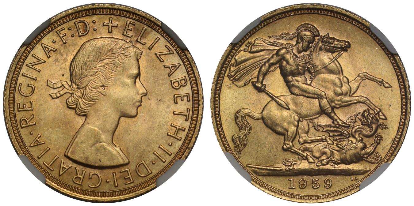 Elizabeth II 1959 Gillick Sovereign MS64 | European Coins