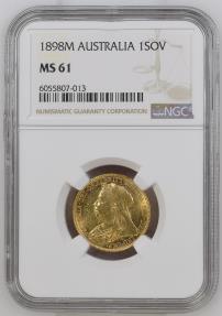 Victoria 1898-M Sovereign, old head NGC MS61 | European Coins
