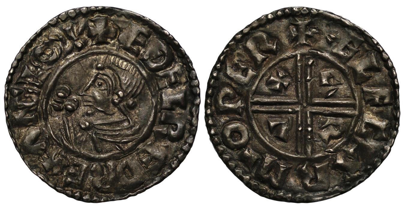 Aethelred II Penny, CRUX type, Wareham Mint Dorset, moneyer Aelfgar