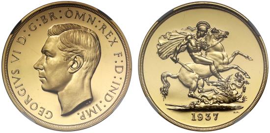 George VI 1937 proof Five-Pounds NGC PF63 Ultra Cameo Coronation issue