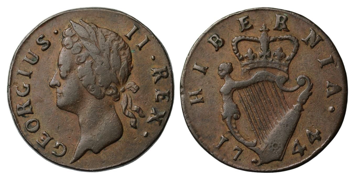 Ireland, George II 1744 copper Farthing | European Coins
