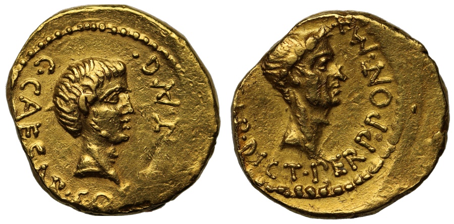 Octavian and Julius Caesar, Gold Aureus | Roman Imperial Coins