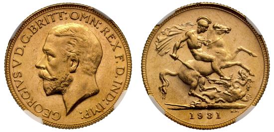 George V 1931-P Sovereign Perth Mint MS63 | European Coins