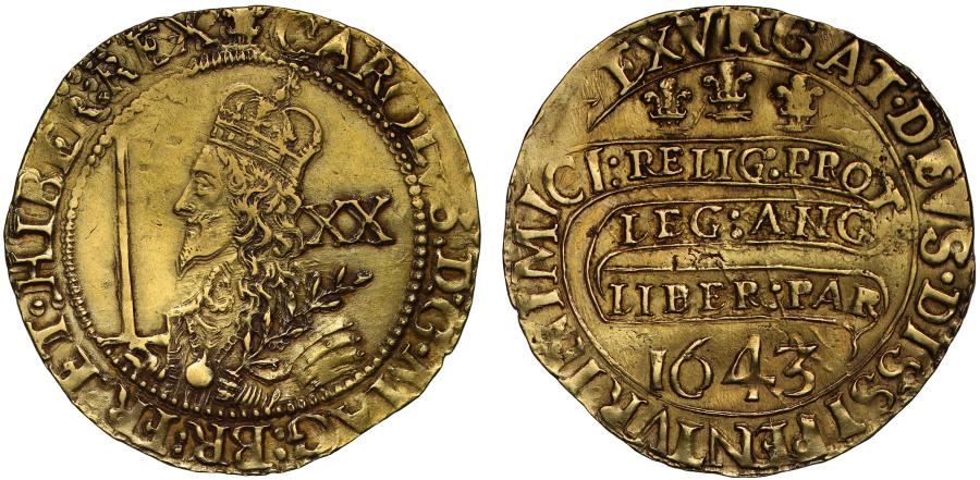 Charles I 1643 gold Unite Oxford Mint, die combination VIII/12