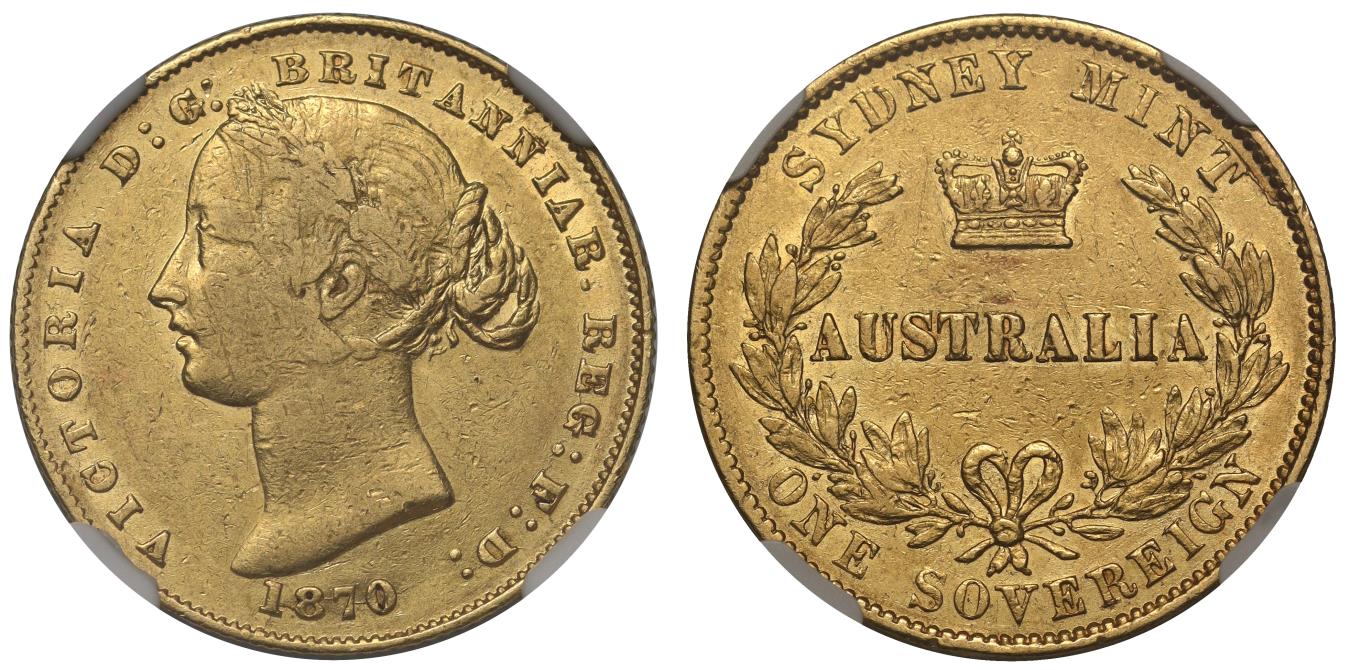Australia, Victoria 1870 SYDNEY type Sovereign NGC XF45 | Australian & Oceanian Coins