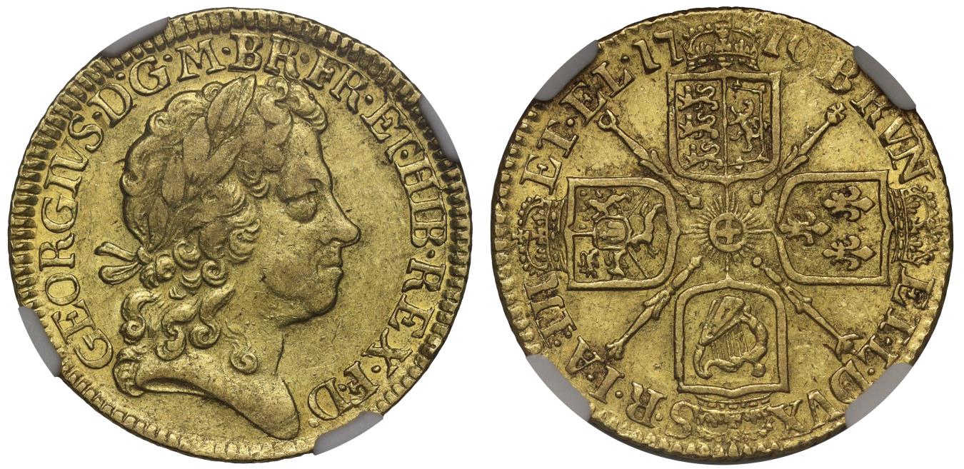 George I 1719 Guinea, fourth head, ex Ellerby Hoard, XF40 | European Coins