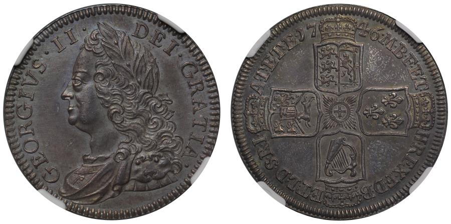 George II 1746 proof Halfcrown PF63 | European Coins