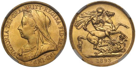 Victoria 1893 Double Sovereign of Two-Pounds NGC MS64 | European Coins