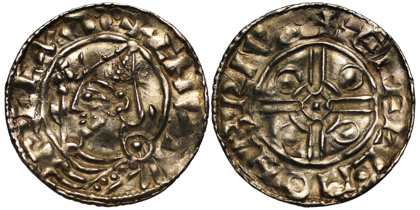 Canute helmet type Penny, Bruton Mint, moneyer Aelfhelm | European Coins