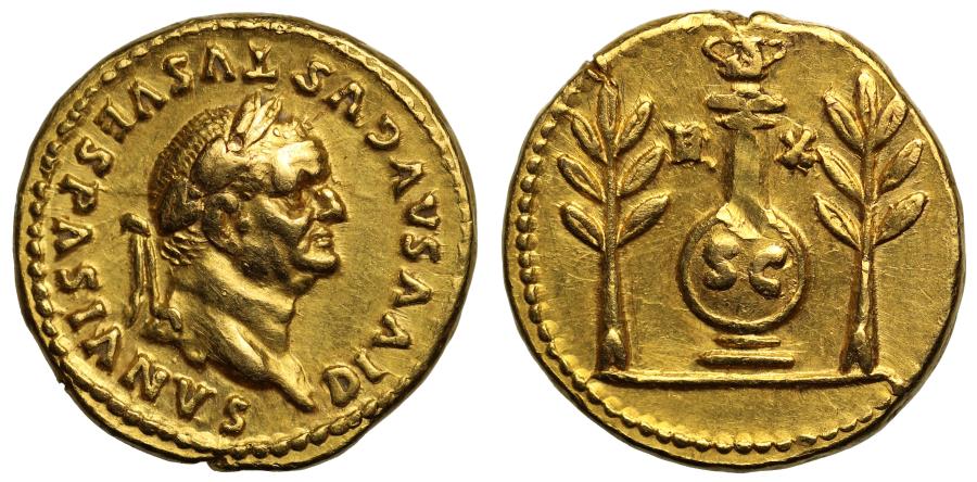 Vespasian, posthumous Gold Aureus struck by Titus, Rome mint | Roman ...