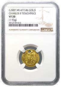 Charles II gold pierced Touchpiece, NGC VF20 | European Coins