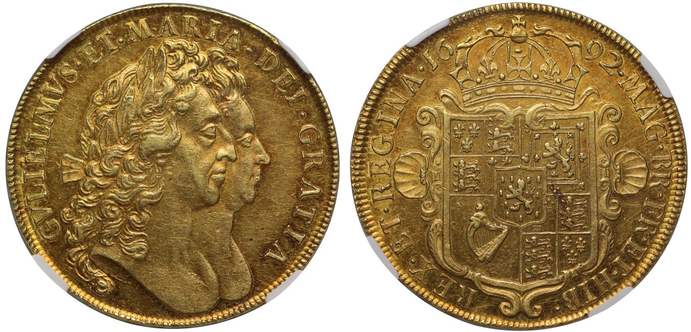 William & Mary 1692 Five-Guineas conjoined busts AU58 | European Coins