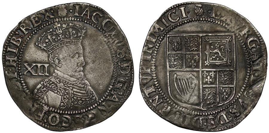 James I, silver Shilling, first coinage, 2nd bust, mm thistle