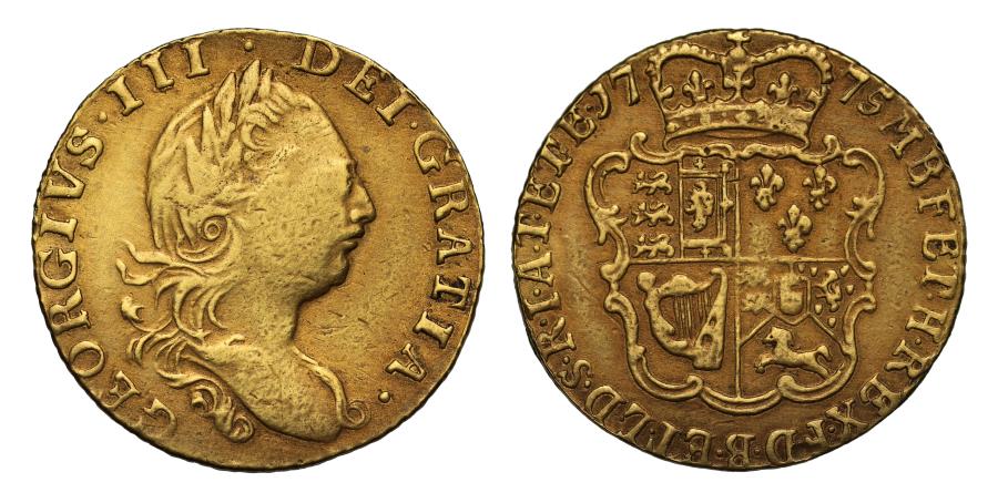 George III 1775 Half-Guinea, Third bust, the rarest type for George III