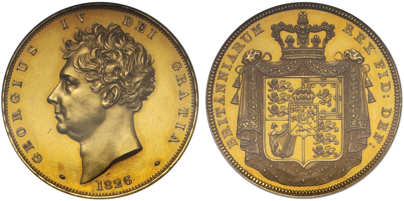 George IV 1826 proof Five-Pounds, bare head by Wyon, NGC PF61