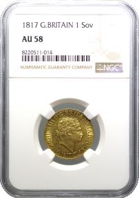 George III 1817 Sovereign NGC AU58, first year of the modern sovereign