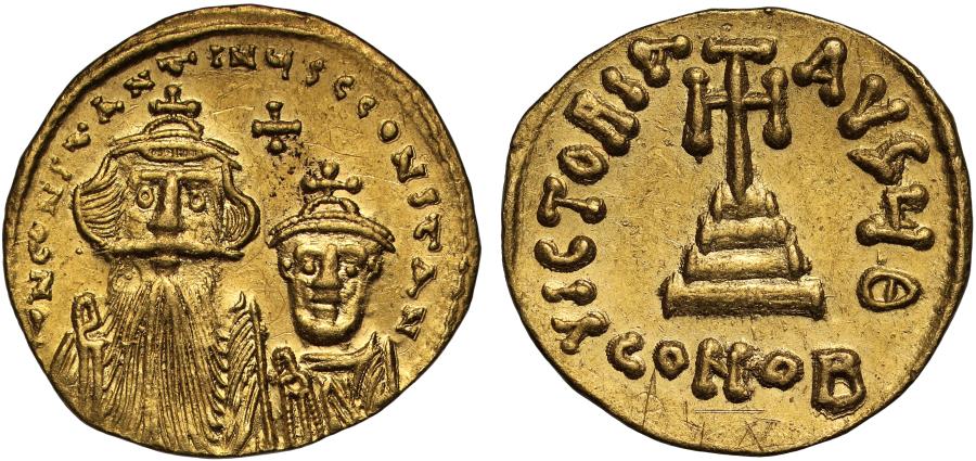 Constans II and Constantine IV gold Solidus, Constantinople | Byzantine ...