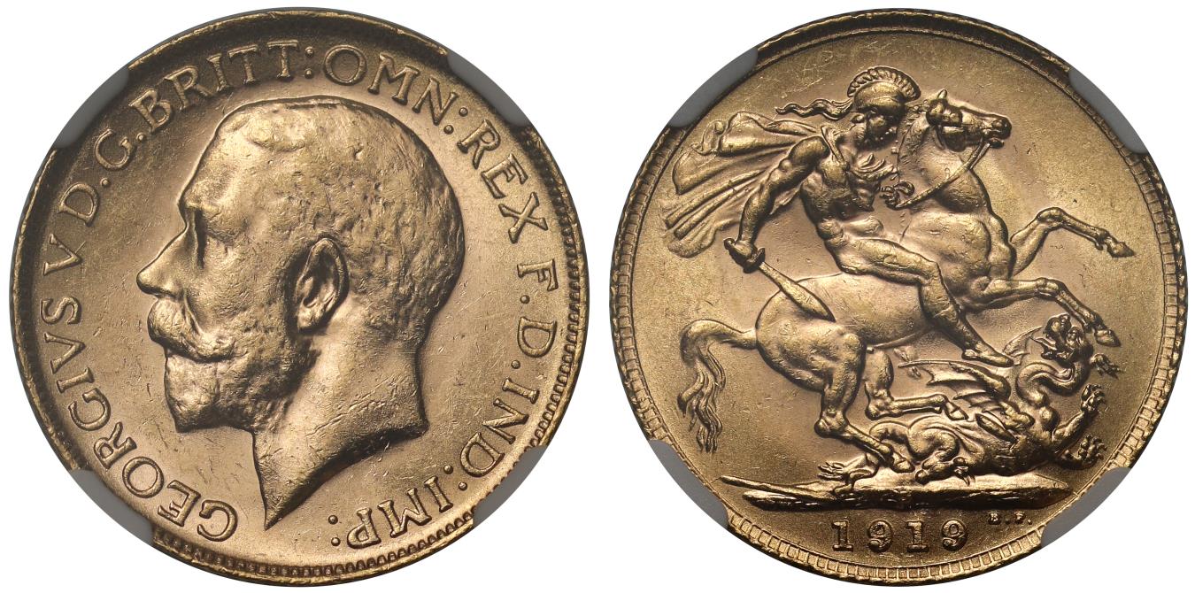 George V 1919-P Sovereign Perth Mint MS62 | European Coins