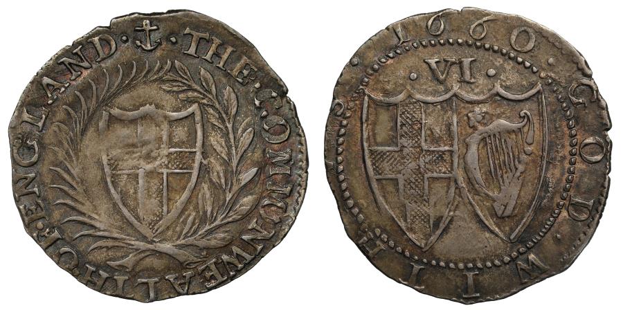 Commonwealth 1660 Sixpence initial mark anchor | European Coins