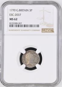 George III 1770 silver Threepence NGC MS62 | European Coins