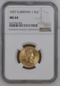 Elizabeth II 1957 Gillick Sovereign MS64 | European Coins