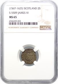 James I Halfgroat, 3rd coinage, mm thistle MS65 high grade | European Coins