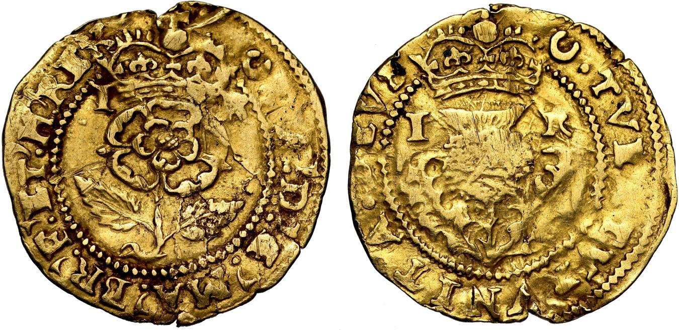 James I gold Thistle Crown of four shillings, mm crescent extremely ...