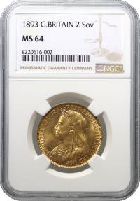 Victoria 1893 Double Sovereign of Two-Pounds NGC MS64 | European Coins