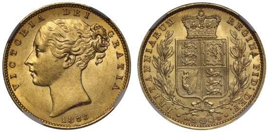 Victoria 1853 Sovereign W.W. incuse on truncation NGC MS62 - joint 3rd ...