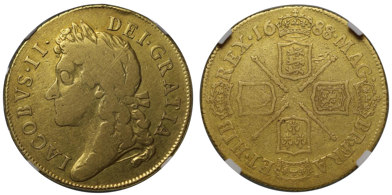 James II 1688 Two-Guineas 8 over 7 VG8 | European Coins