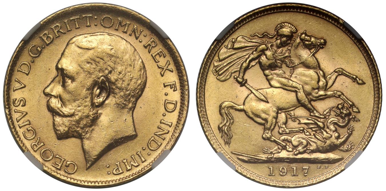 George V 1917 Sovereign London Mint MS63 | European Coins