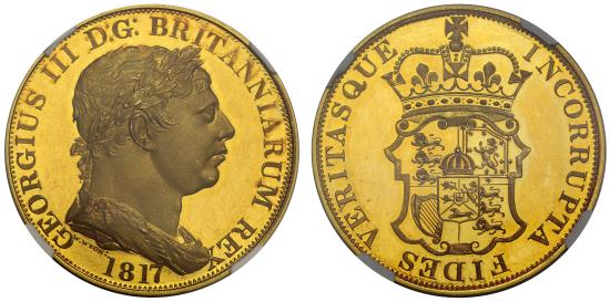 George III 1817 'INCORRUPTA' gold Pattern proof Crown, NGC PF63 UCAM