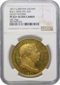 George III 1817 'INCORRUPTA' gold Pattern proof Crown, NGC PF63 UCAM