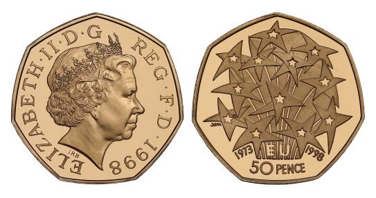 Elizabeth II 1998 PF70 UC gold 50p EEC | European Coins